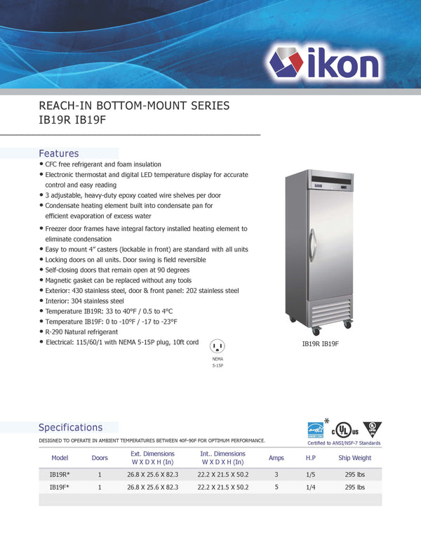 IKON - IB19F - Single Door Stainless Steel Upright Bottom Mount Freeze ...