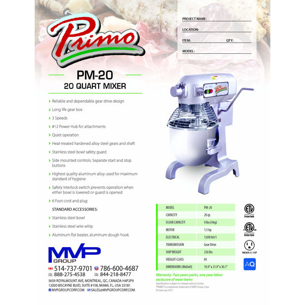 Primo - PM-20 - Planetary Mixer - Brand New– Maltese & Co